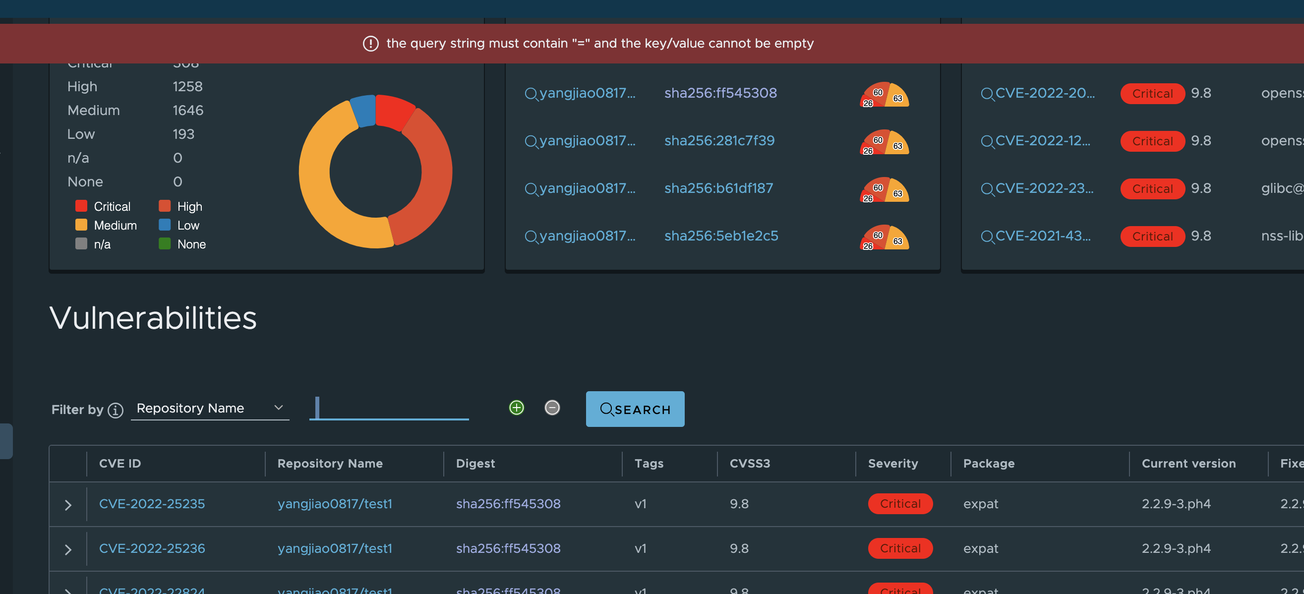 Security Hub Search Input Box Enter Space To Search For Error · Issue 19168 · Goharbor Harbor