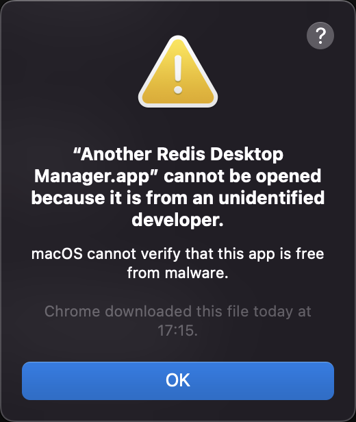 macos提示未确定的开发者，不允许打开 · Issue #953 · qishibo/AnotherRedisDesktopManager · GitHub