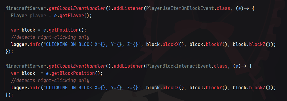 Detecting right or left click on a block · Minestom Minestom · Discussion #1790 · GitHub