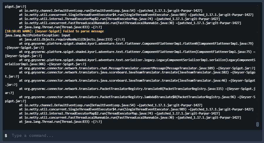 Error after Bedrock player joining the server · Issue #2631 · GeyserMC/Geyser · GitHub