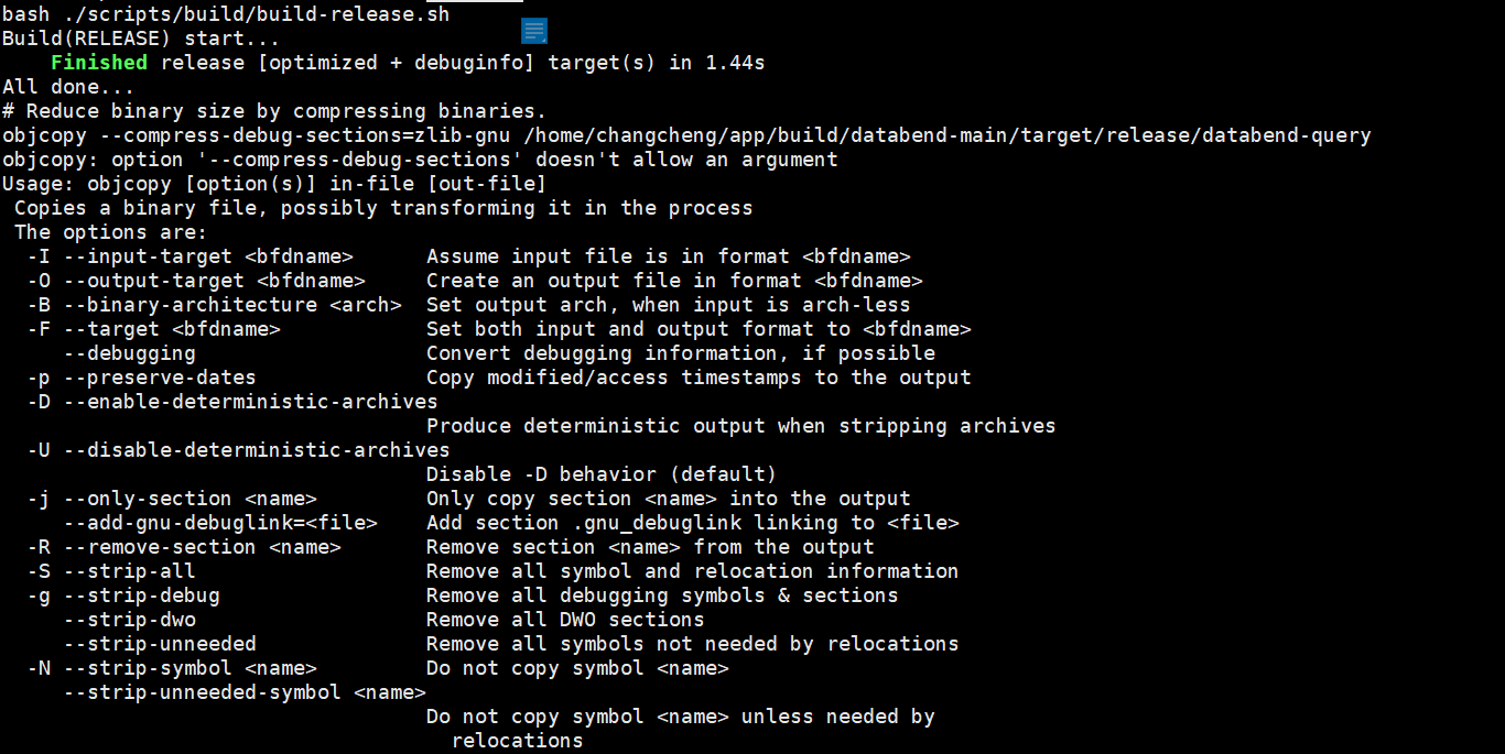 build source code on centos 7 objcopy: option '--compress-debug ...