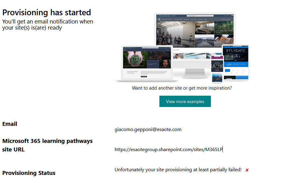 Your request to provision "Microsoft 365 learning pathways" template failed! · Issue #315 ...
