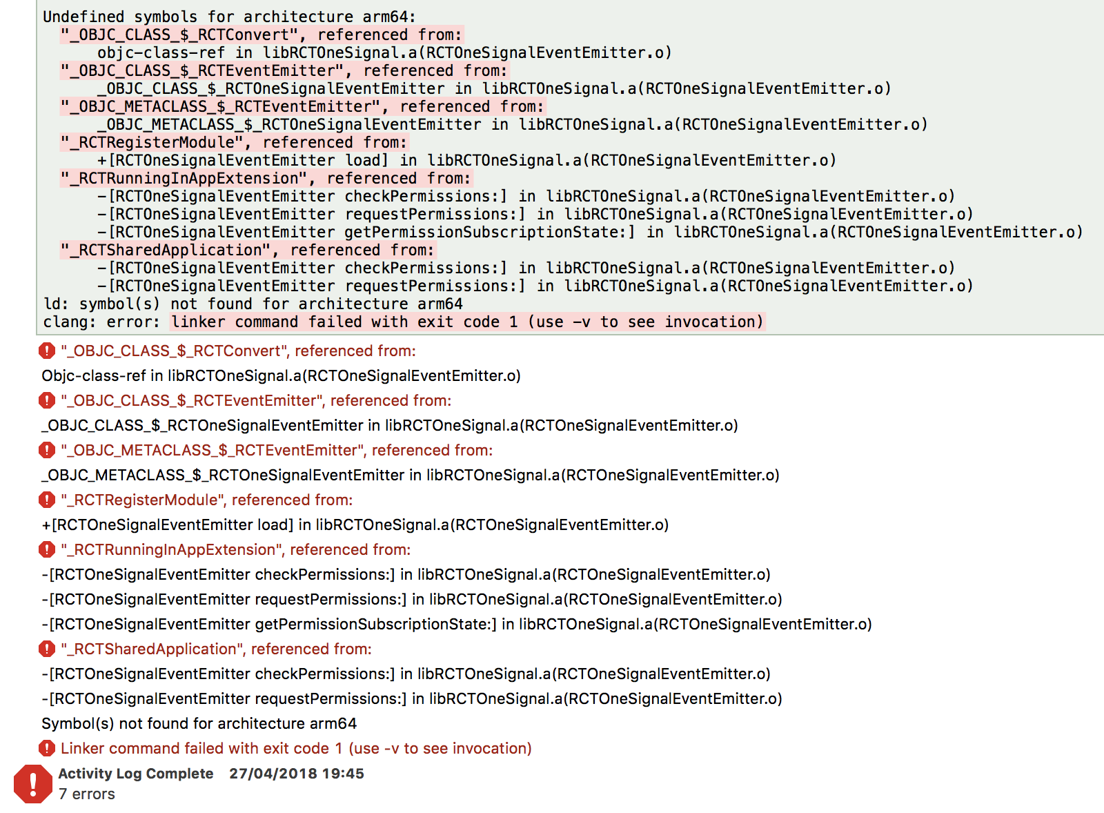 symbol(s) not found for architecture arm64 · Issue #5 · OneSignal/react ...