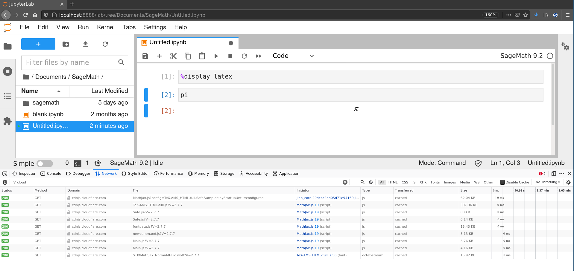 LaTeX output rendering in sagemath only working when unblocking cloudflare.com and npmjs.org in ...