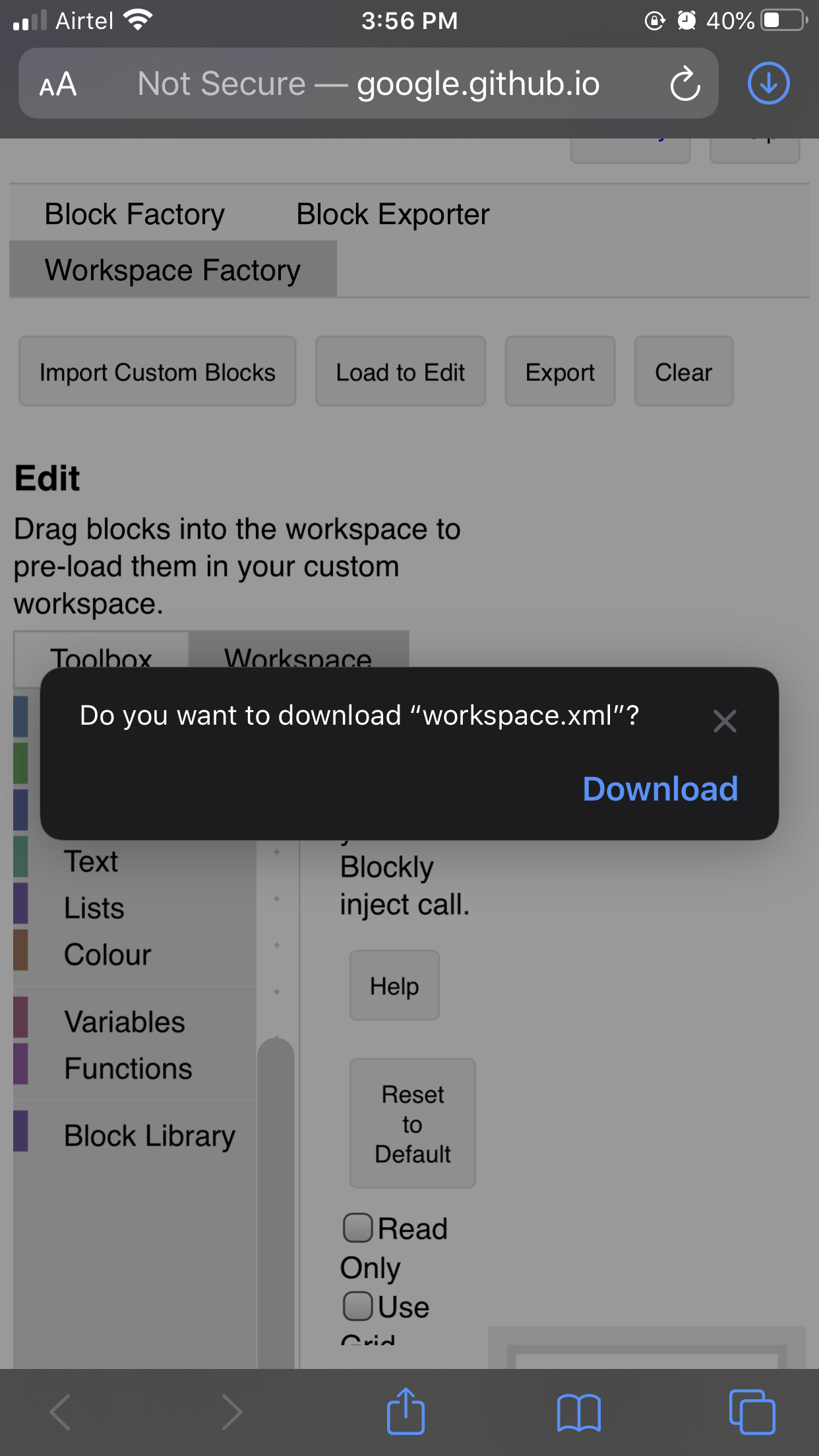[BlocklyDeveloperTools] When All option is selected from "Export" drop down on "Workspace ...