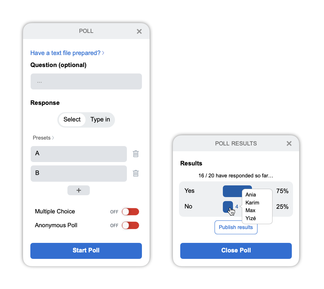 Placement of the "Start a poll" and "Select random user" buttons, and the polling dialog · Issue ...