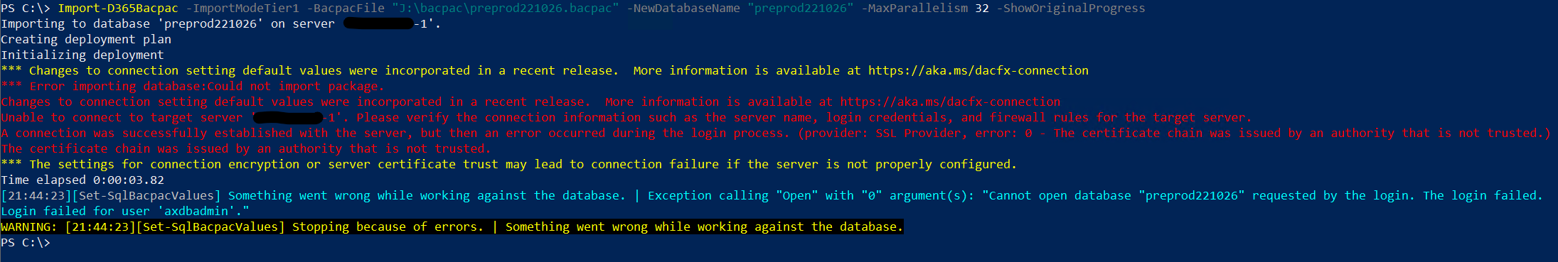 Import-D365Bacpac not working with connection security improvment in ...