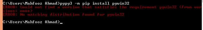 Error Could Not Find A Version That Satisfies The Requirement Pywin32 From Versions None 