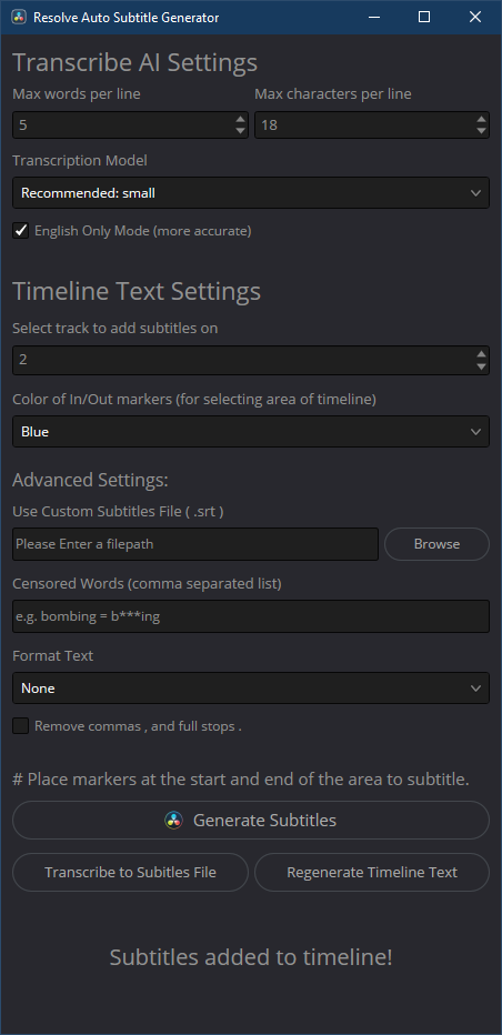 GitHub - tmoroney/auto-subs: Generate subtitles with custom style for Davinci Resolve editing ...