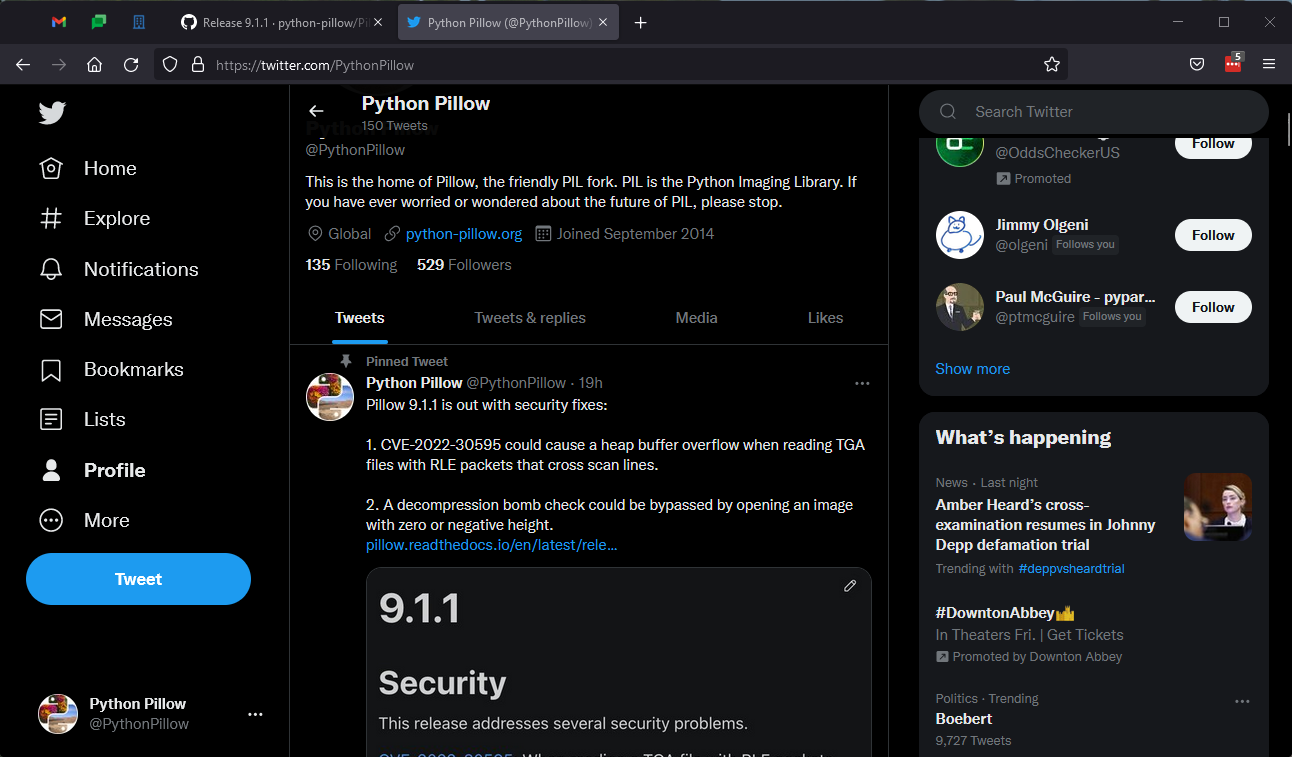 Release 9.1.1 on May 17, 2022 · Issue #6304 · python-pillow/Pillow · GitHub