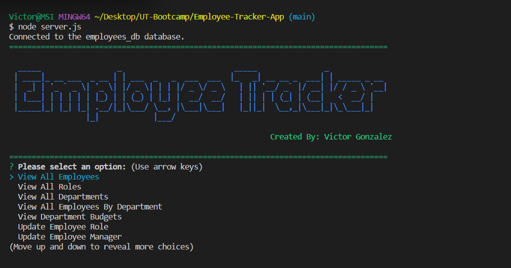 GitHub - itsvictorg/Employee-Tracker-App