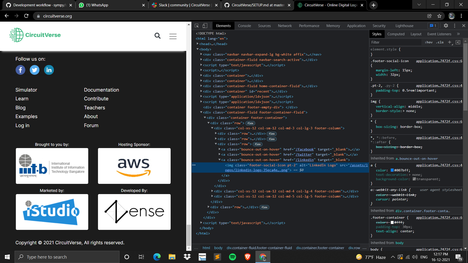 Centering the social icons in the footer · Issue #2720 · CircuitVerse ...