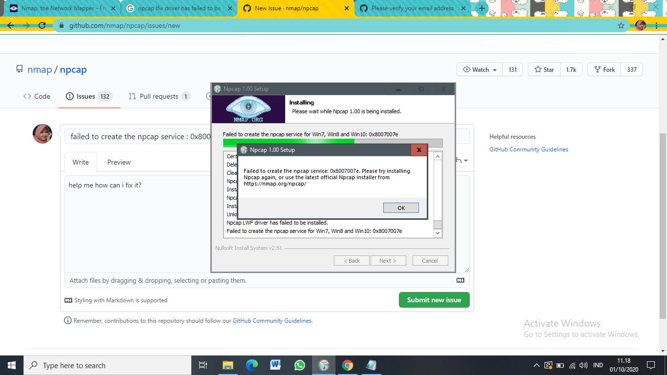 failed to create the npcap service : 0x8007007e · Issue #247 · nmap/npcap · GitHub