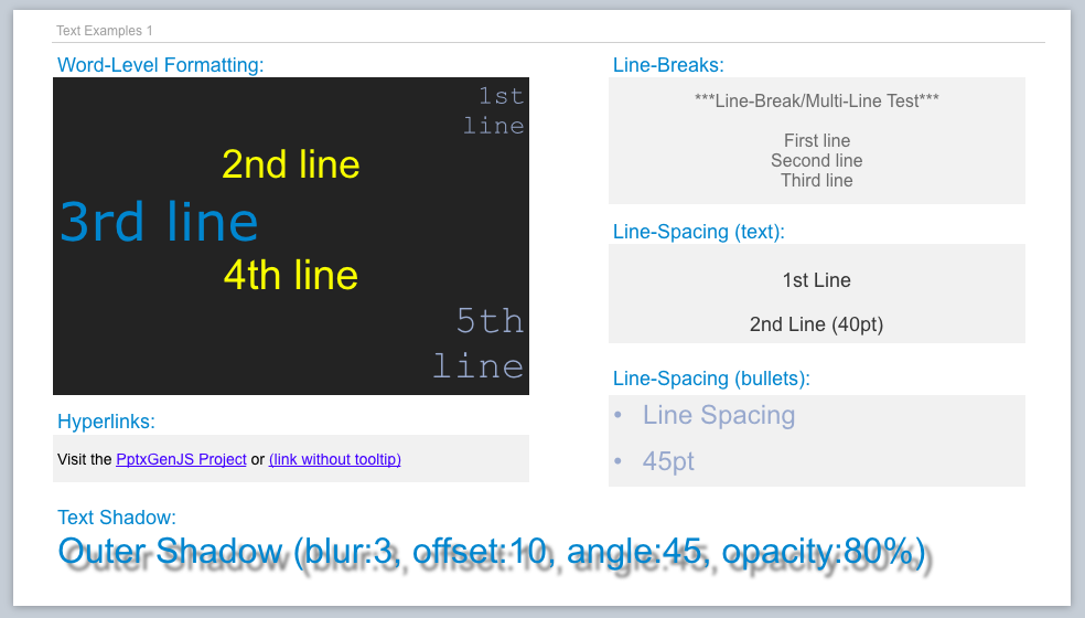 Add a 'line spacing' option to addText() · Issue #104 · gitbrent/PptxGenJS · GitHub