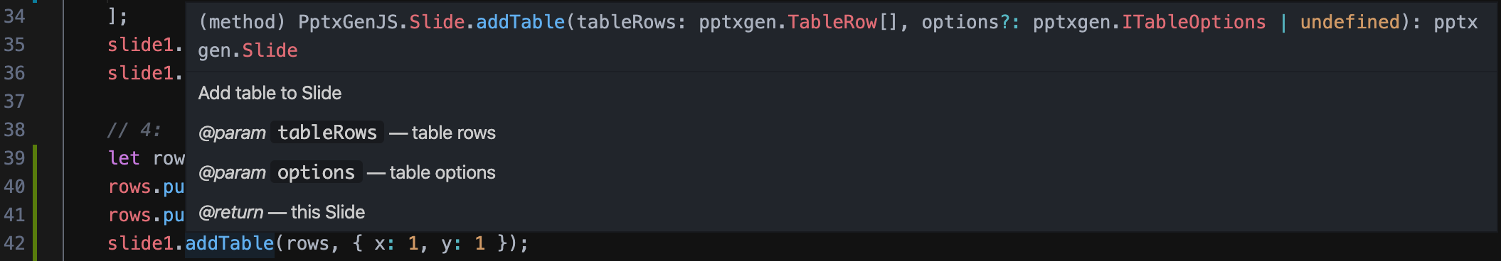 PptxGenJS slide.addTable Feature's Rows Property Error · Issue #735 · gitbrent/PptxGenJS · GitHub