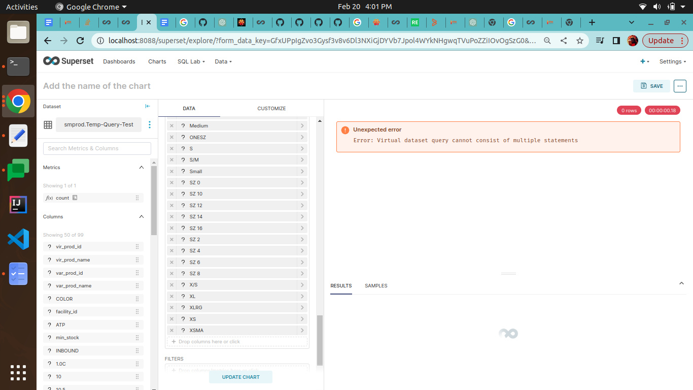 When I Trying to Generate a chart from stored-procedures query I got an error "Virtual dataset ...