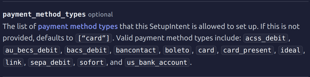 SetupIntents create : invalid payment method type 'us_bank_account ...
