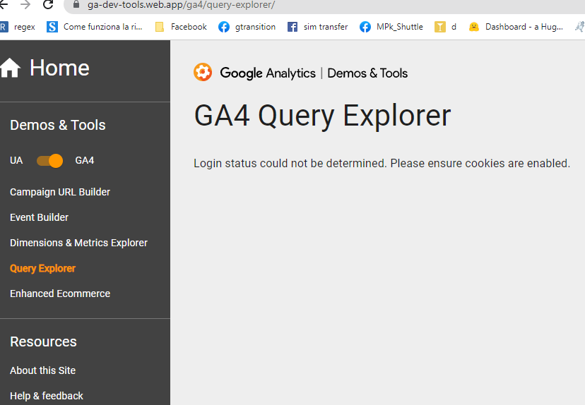 GA4 Query Explorer Login status could not be determined. Please ensure cookies are enabled ...