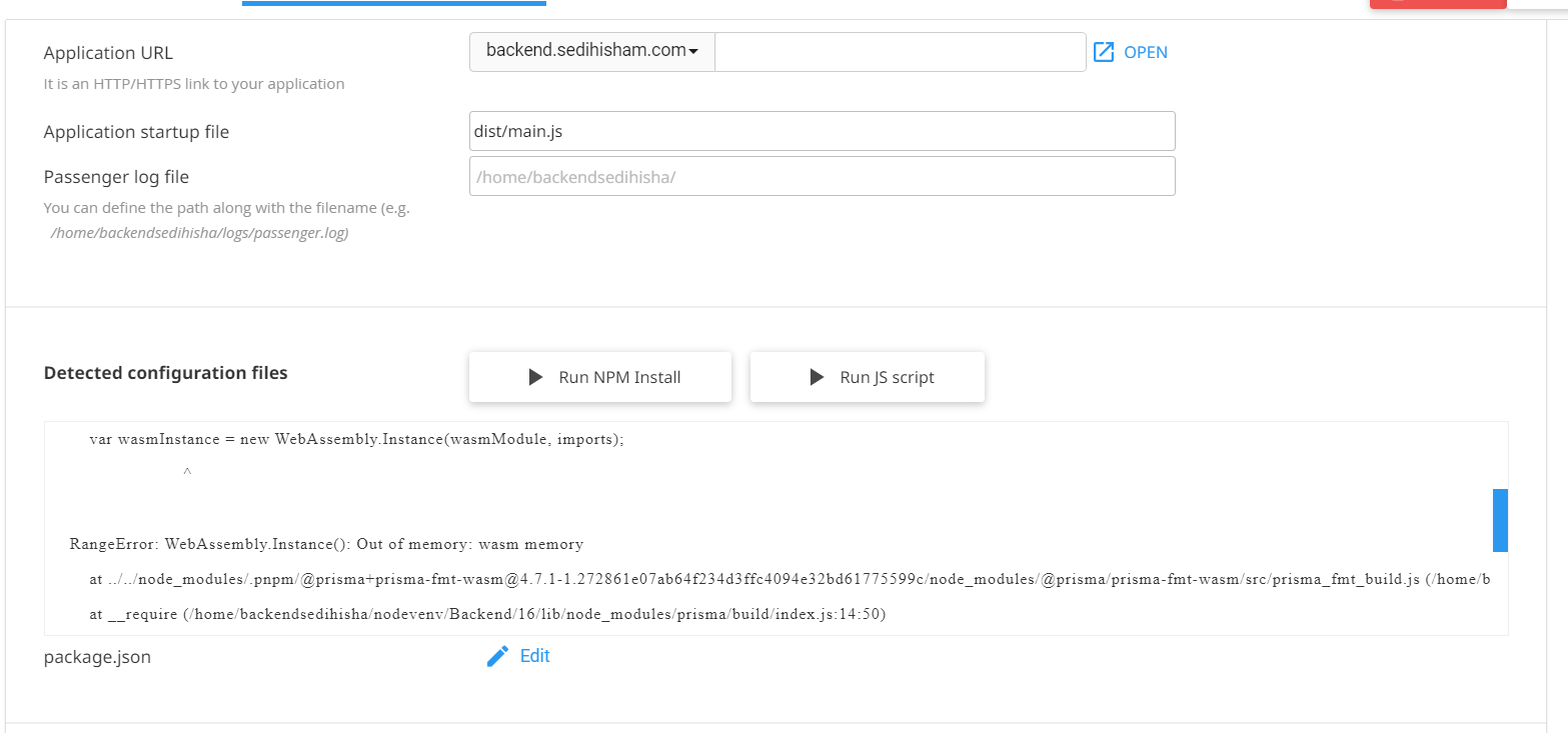 Error Running Nestjs App With Prisma On Cpanel Shared Hosting `out Of Memory Wasm Memory 