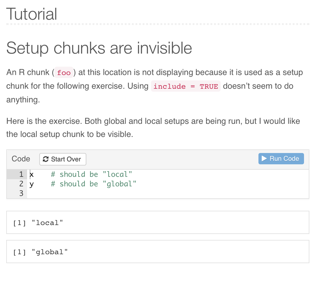 undesired feature: setup chunks always hidden · Issue #93 · rstudio/learnr · GitHub