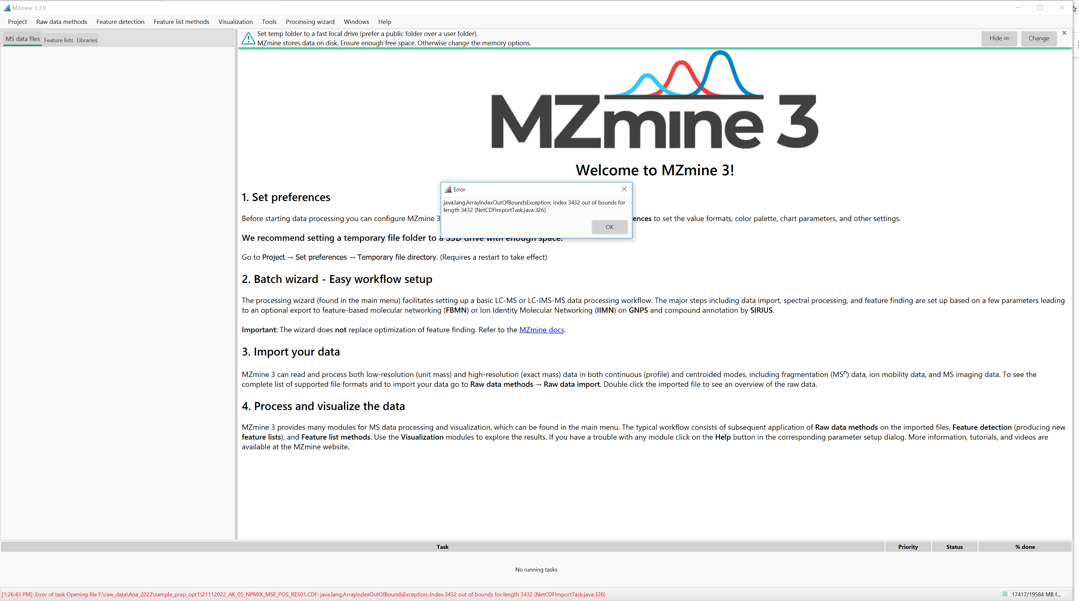 fail to import .cdf file into mzmine · Issue #1045 · mzmine/mzmine · GitHub