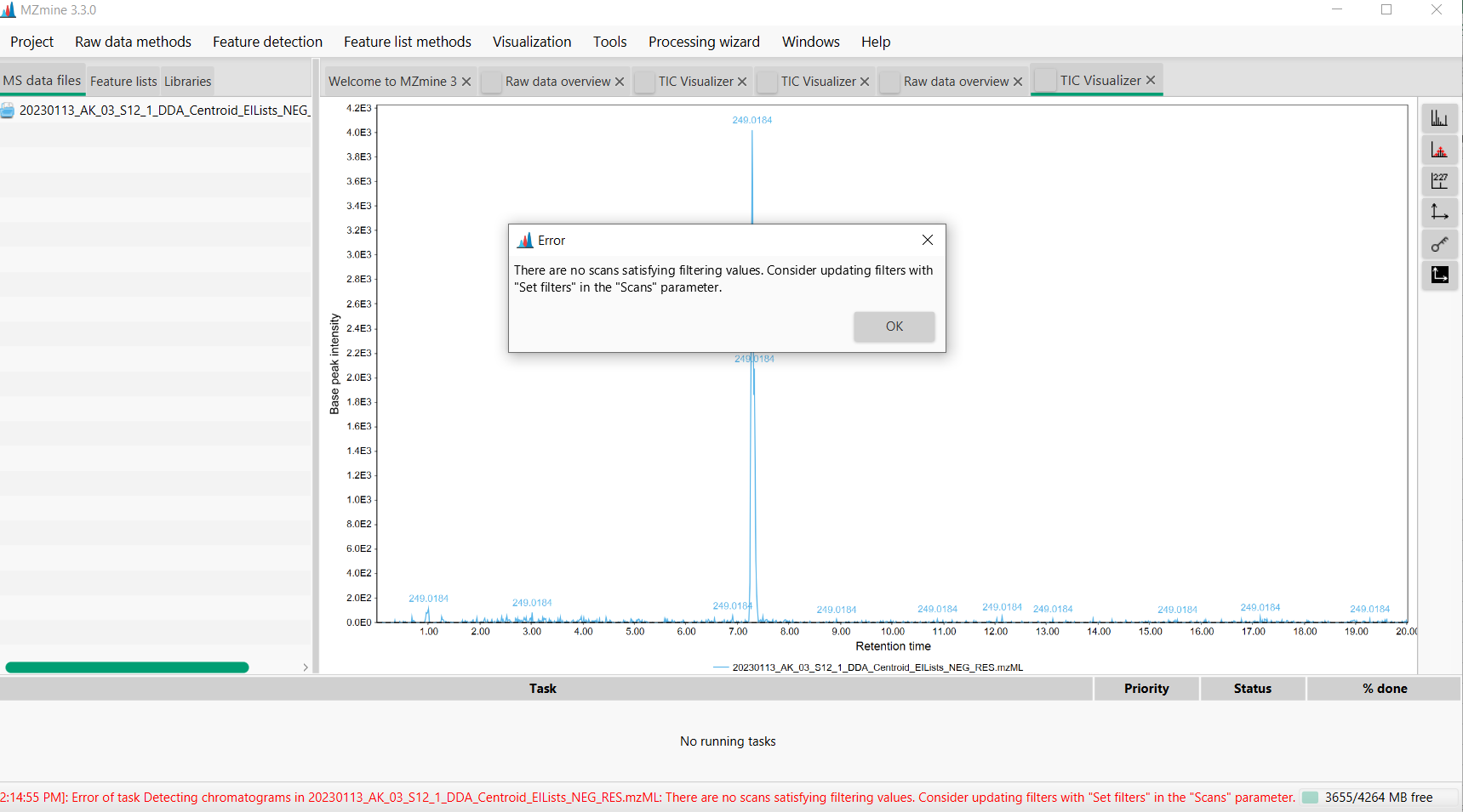build chromatogram error with dda centroid data in NEG mode only ...