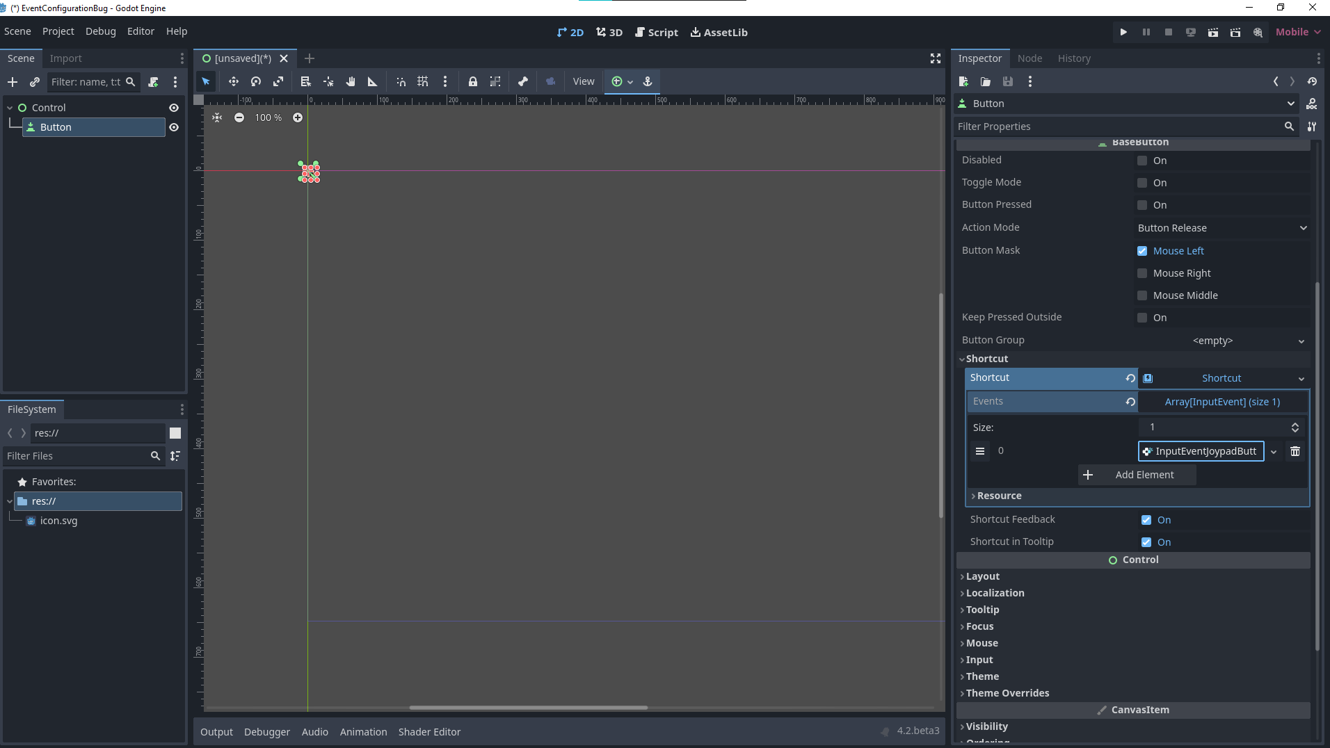Configuring InputEventJoypadButton in Inspector opens Event ...
