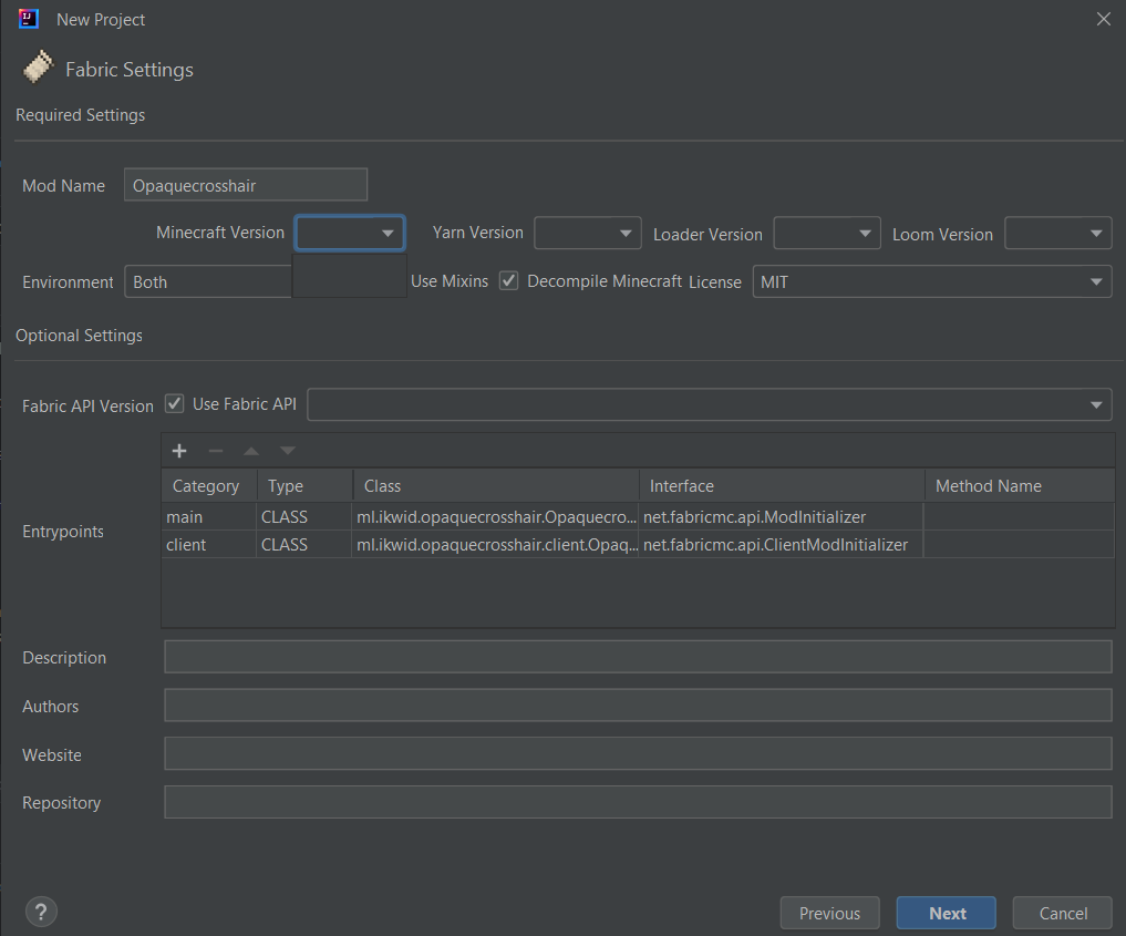 Cannot choose version options for Fabric · Issue #1829 · minecraft-dev/MinecraftDev · GitHub
