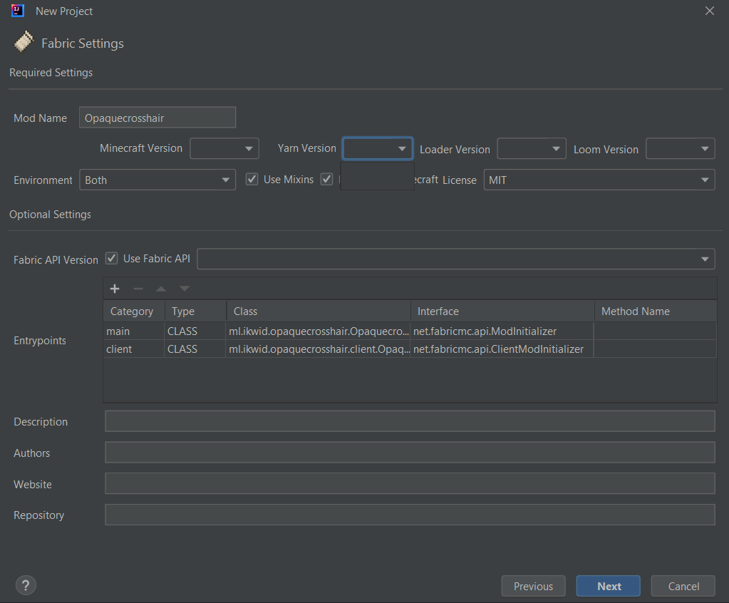 Cannot choose version options for Fabric · Issue #1829 · minecraft-dev/MinecraftDev · GitHub