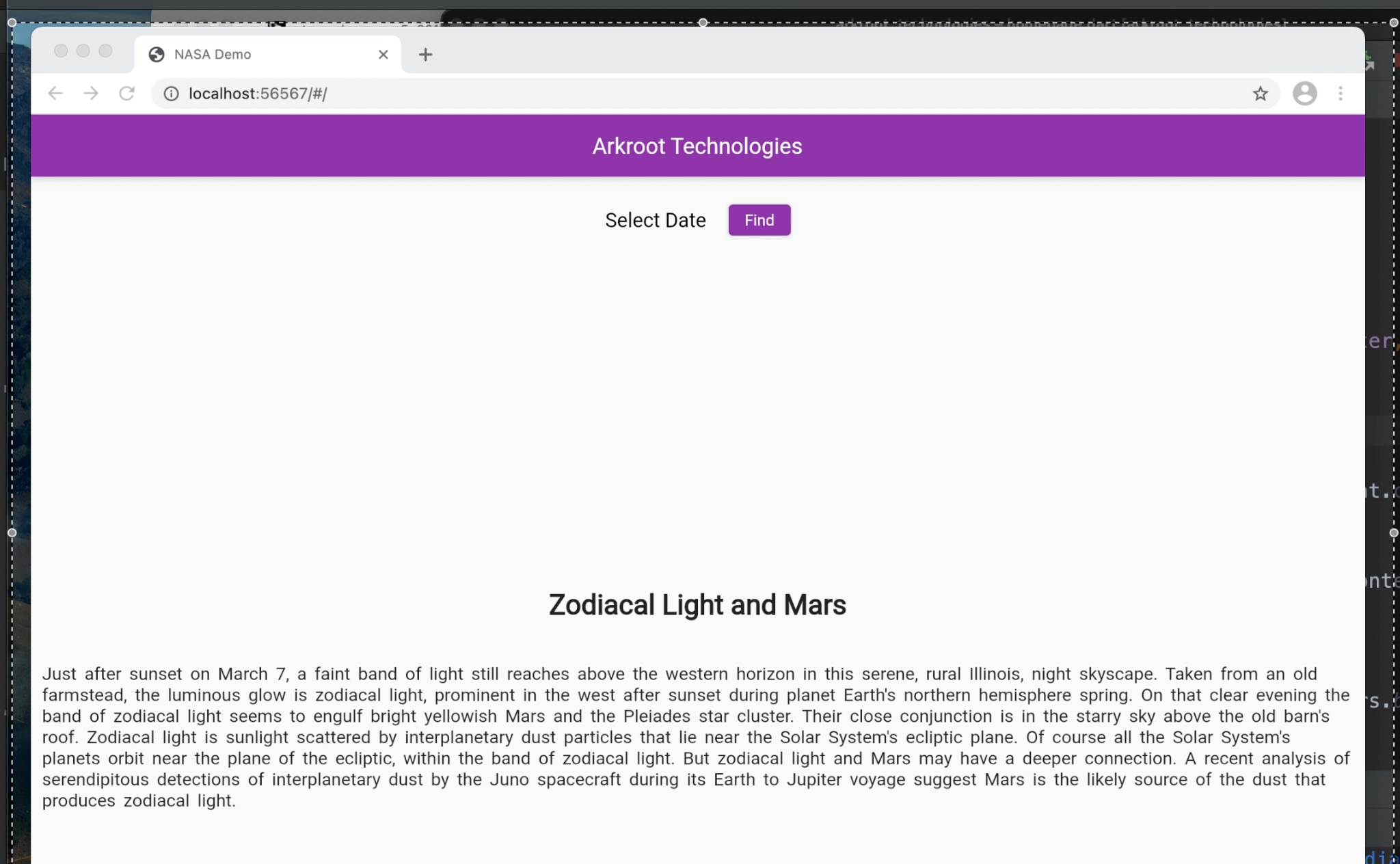 GitHub - Sahani18/arkroot_task: Astrology Picture Of the Day (APOD) and its details.