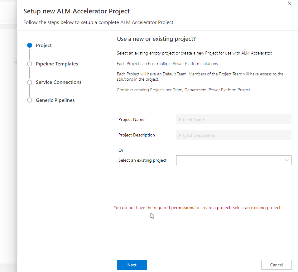 [ALM Accelerator - Bug] Required Permissions to Create a Project ...