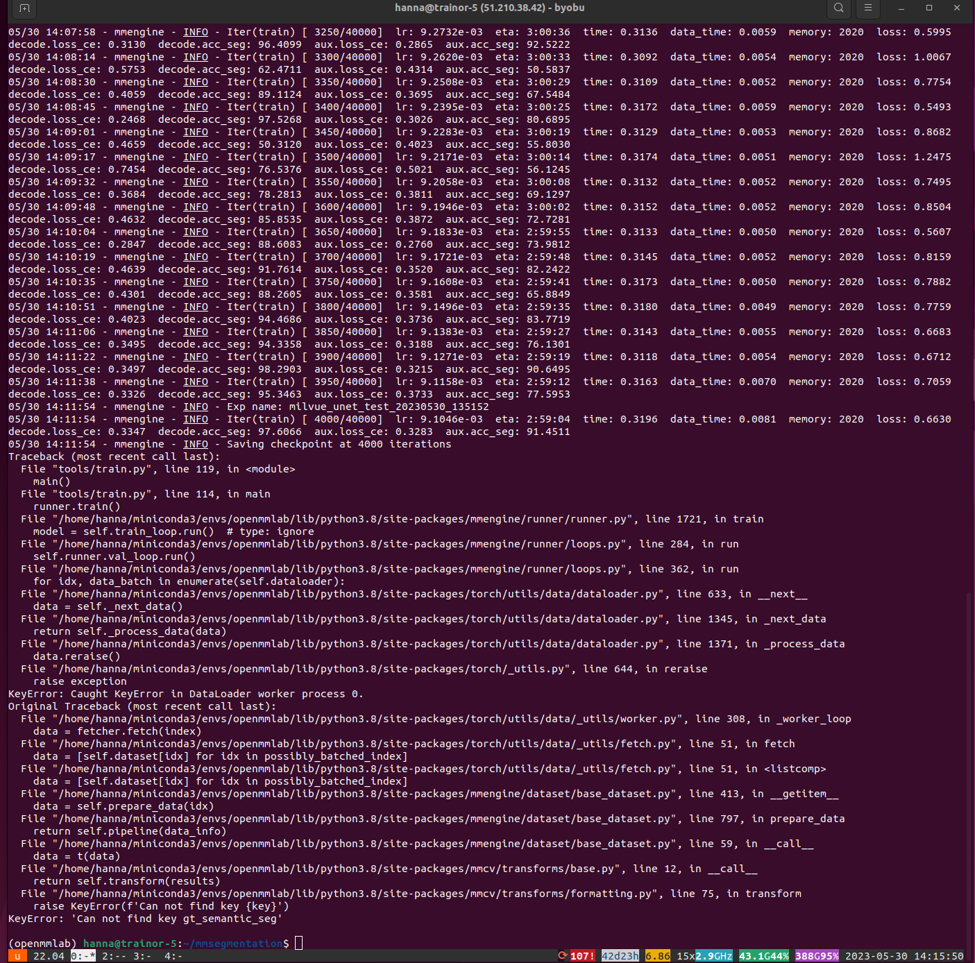 KeyError: 'Can not find key gt_semantic_seg' · Issue #3061 · open-mmlab/mmsegmentation · GitHub