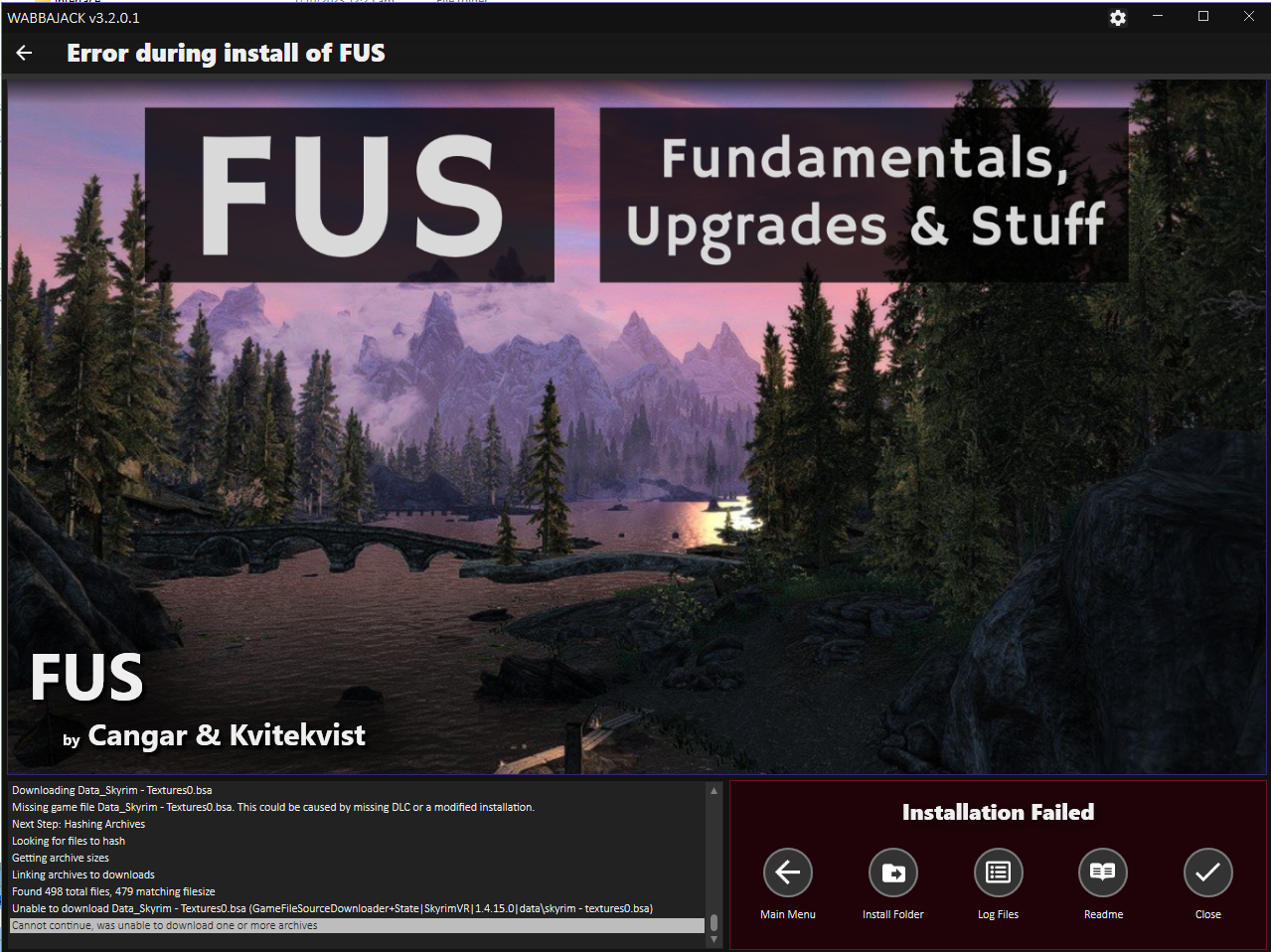 [Skyrim VR] FUS - Unable to download Data_Skyrim - Textures0.bsa (GameFileSourceDownloader+State ...