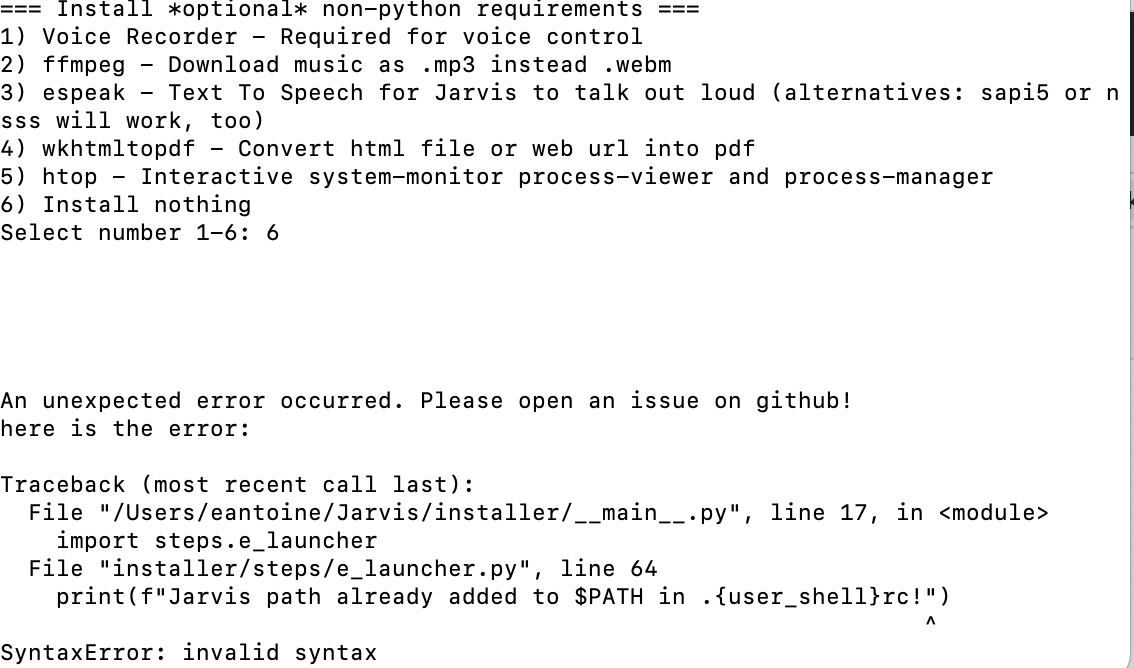 Errors when running source setup.sh · Issue #933 · sukeesh/Jarvis · GitHub