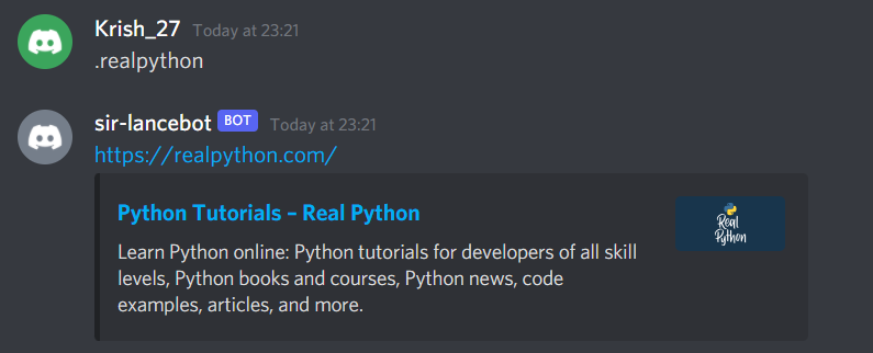 Modify `.realpython` blank command to embed a url to the site · Issue #1001 · python-discord/sir ...