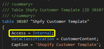 Table 30107 "Shpfy Customer Template" - Access = Internal · Issue #23248 · microsoft ...