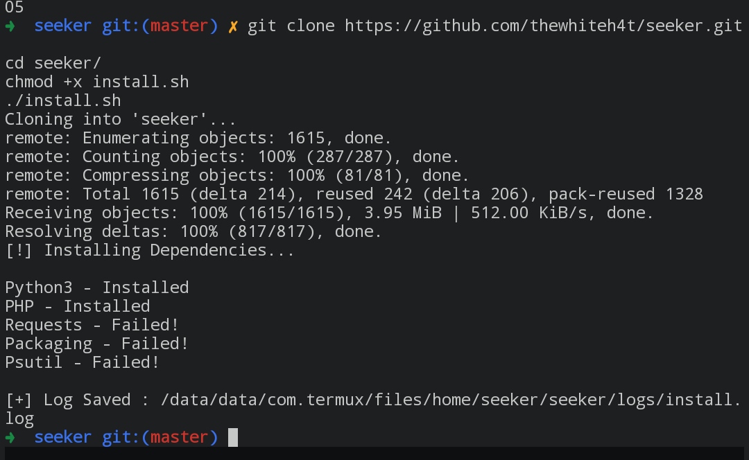 Install failed · Issue #484 · thewhiteh4t/seeker · GitHub