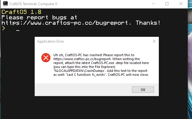 Crash bug · Issue #283 · MCJack123/craftos2 · GitHub