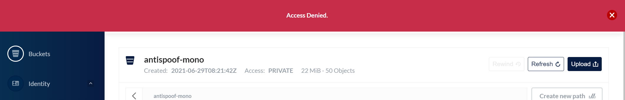 Display Access Denied But Can Upload Or Download Objects When Give The