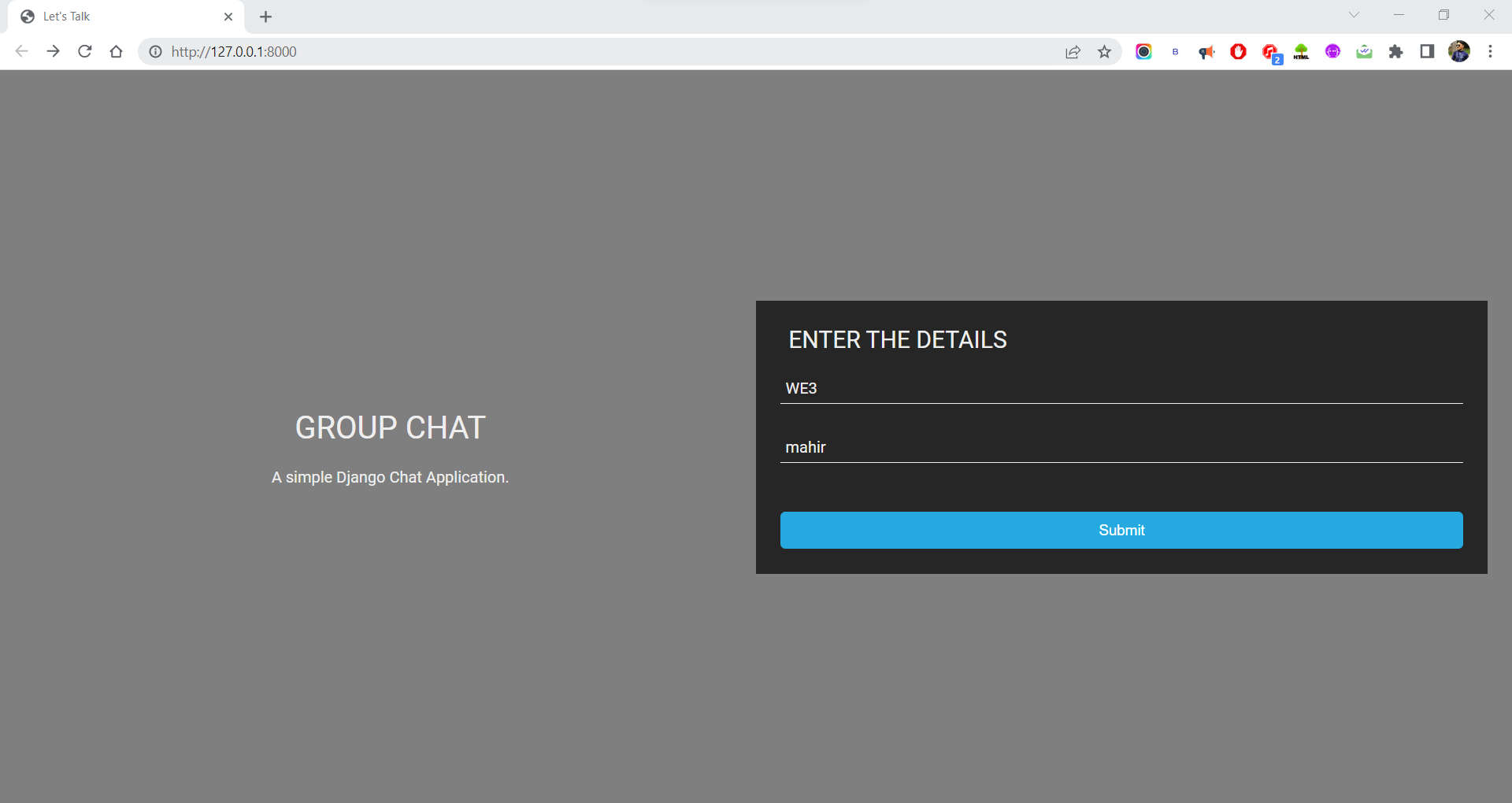 GitHub - Mahir09/letsTalk-django-chat-app: A simple group chat application using Django