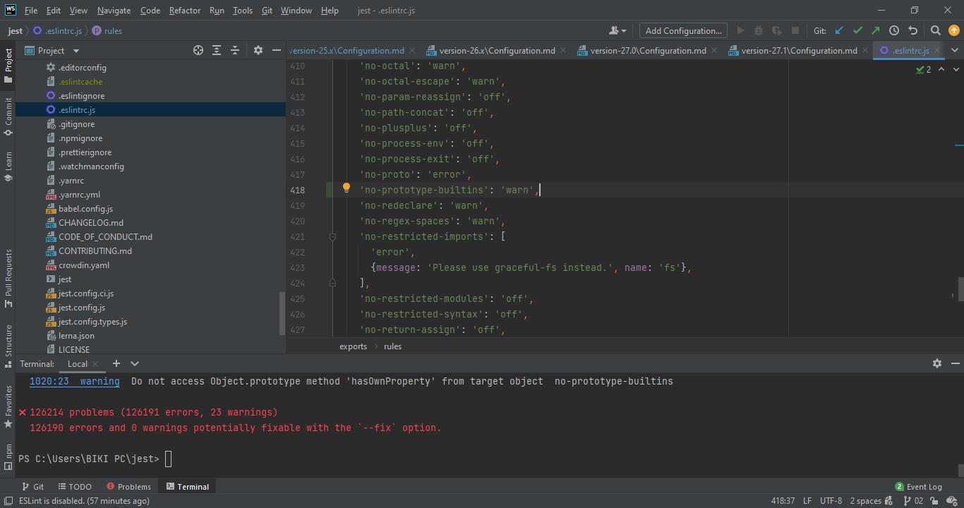 [Bug]: `Object.prototype` builtins should not be used directly · Issue #12026 · jestjs/jest · GitHub
