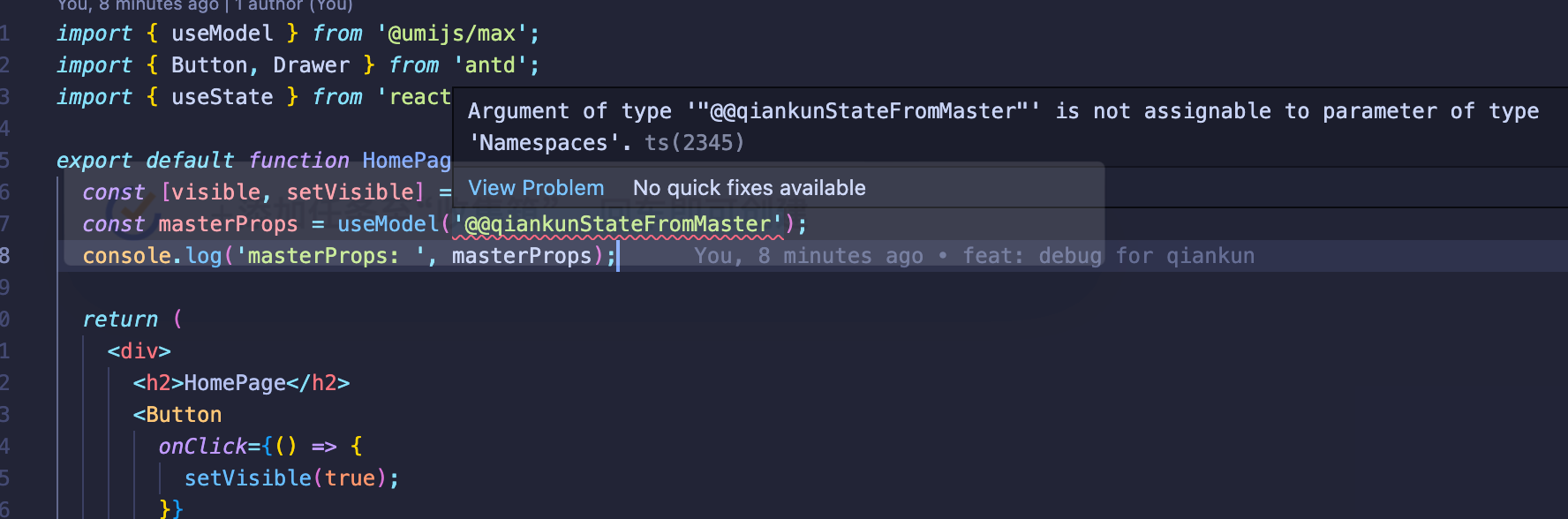 [Bug] 子应用使用 useModel 无法获取到 qiankunStateFromMaster 命名空间参数 · Issue #8814 · umijs/umi · GitHub