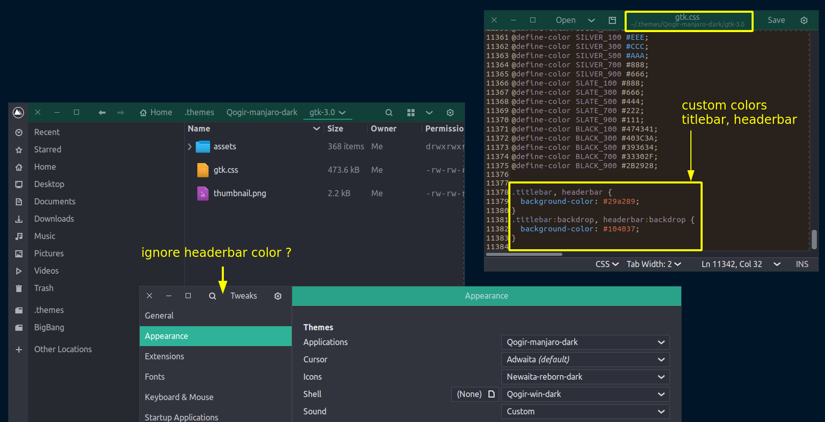 Slight bug on headerbar, ignore headerbar custom color. GTK2 apps ignore custom titlebar color ...