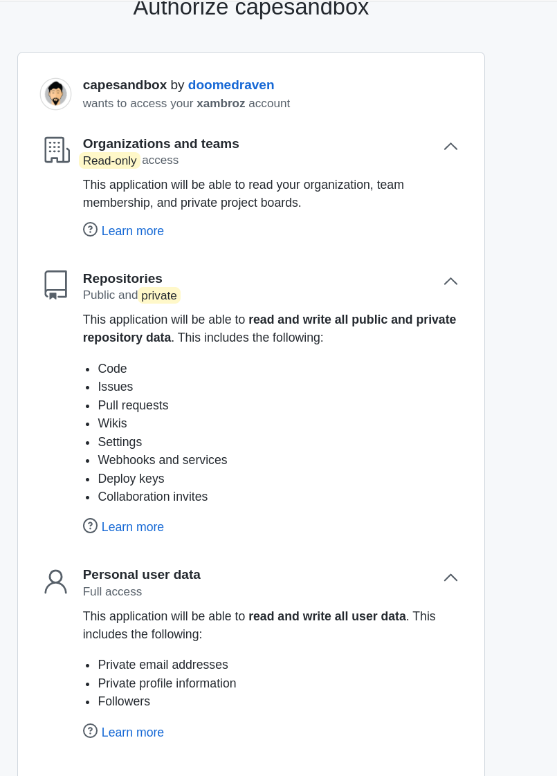 CAPE resp. capesandbox.com asking for excessive privileges in github ...