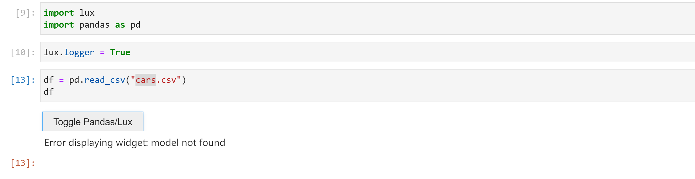 Error displaying widget: model not found · Issue #165 · lux-org/lux · GitHub