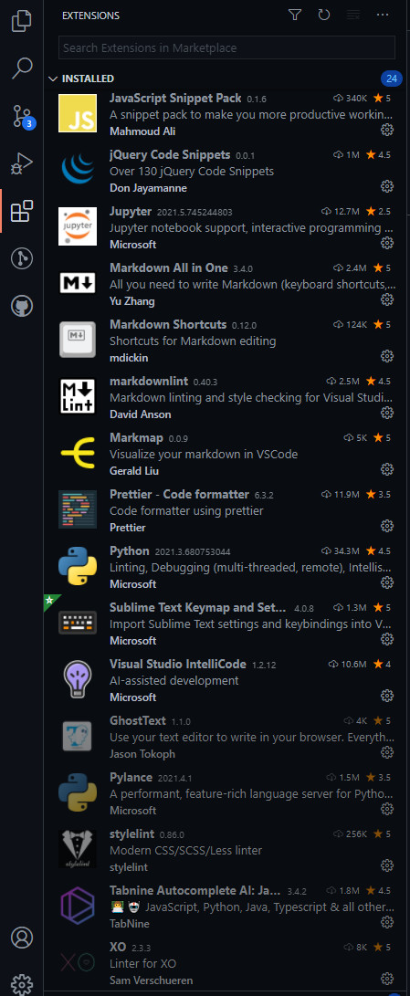 (`GitHub Dark Default` and `GitHub Dark Dimmed`) disabled extensions ...