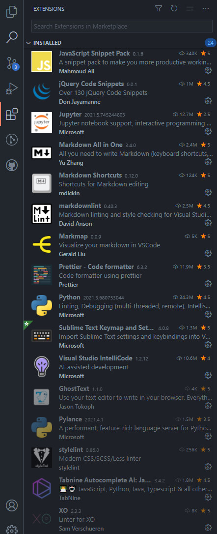 (`GitHub Dark Default` and `GitHub Dark Dimmed`) disabled extensions ...