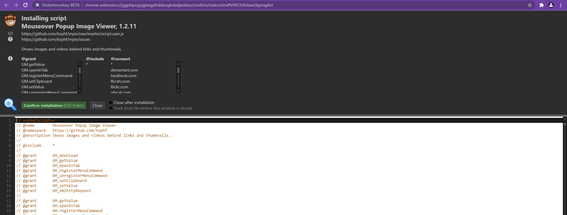 In script installation page, the code area is unthemed (dark theme) · Issue #1420 ...