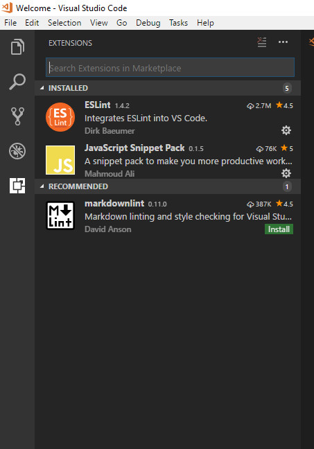 In the 'Extensions' View, only the two first entries of the 'INSTALLED ...