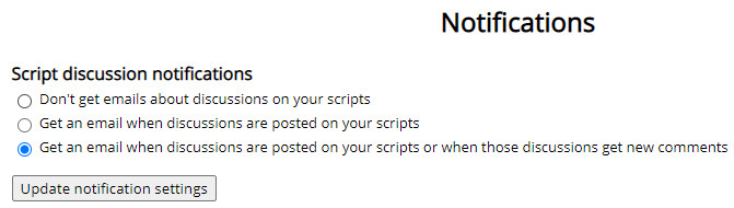 When the user has set the notifications to "Get an email for new ...